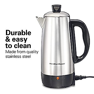 Hamilton Beach 12 Cup Electric Percolator Coffee Maker, Stainless Steel, Quick Brew, Easy Pour Spout (40616R)