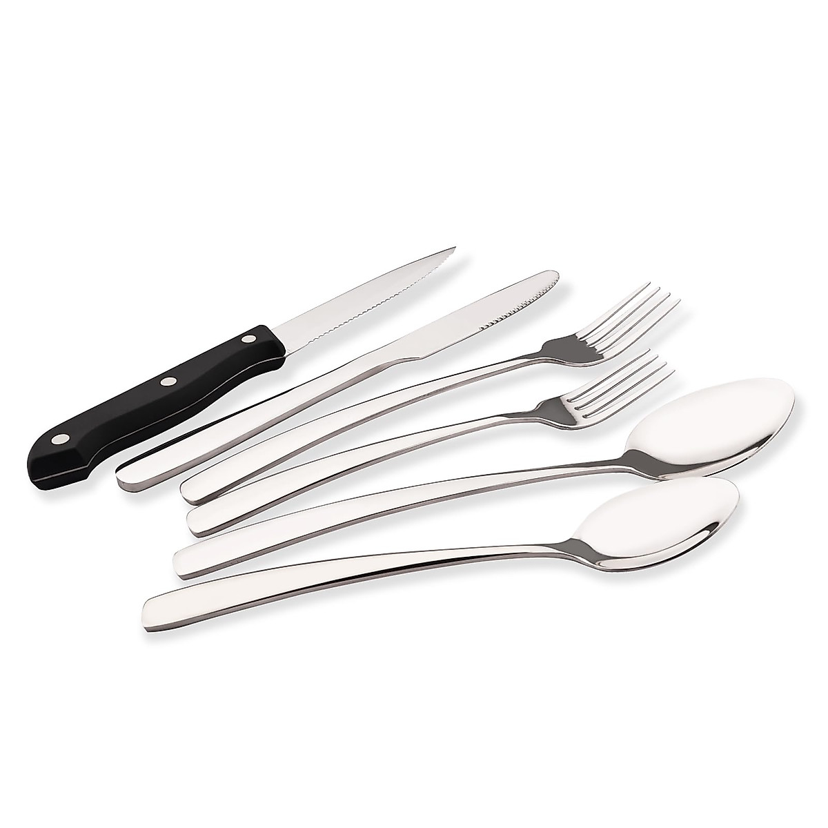 Flatware Set For 4 With Steak Knives, Uniturcky 24 Pcs 304 (18/8) Stainless Steel Silverware Cutlery Utensils Sets, Mirror Finished Forks Spoons and Knives Set, Dishwasher Safe