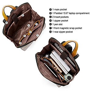 CLUCI Leather Laptop Backpack for Women 15.6 inch Computer Backpack Stylish Travel Backpack Purse for Women Work Daypack Bag Black-white with yellow