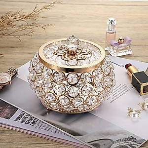 Hipiwe Crystal Jewelry Trinket Box with Glass Lid Gold Mirrored Treasure Box Decorative Jewelry Box Ring Earrings Necklace Storage Keepsake Box Gift for Women Girls