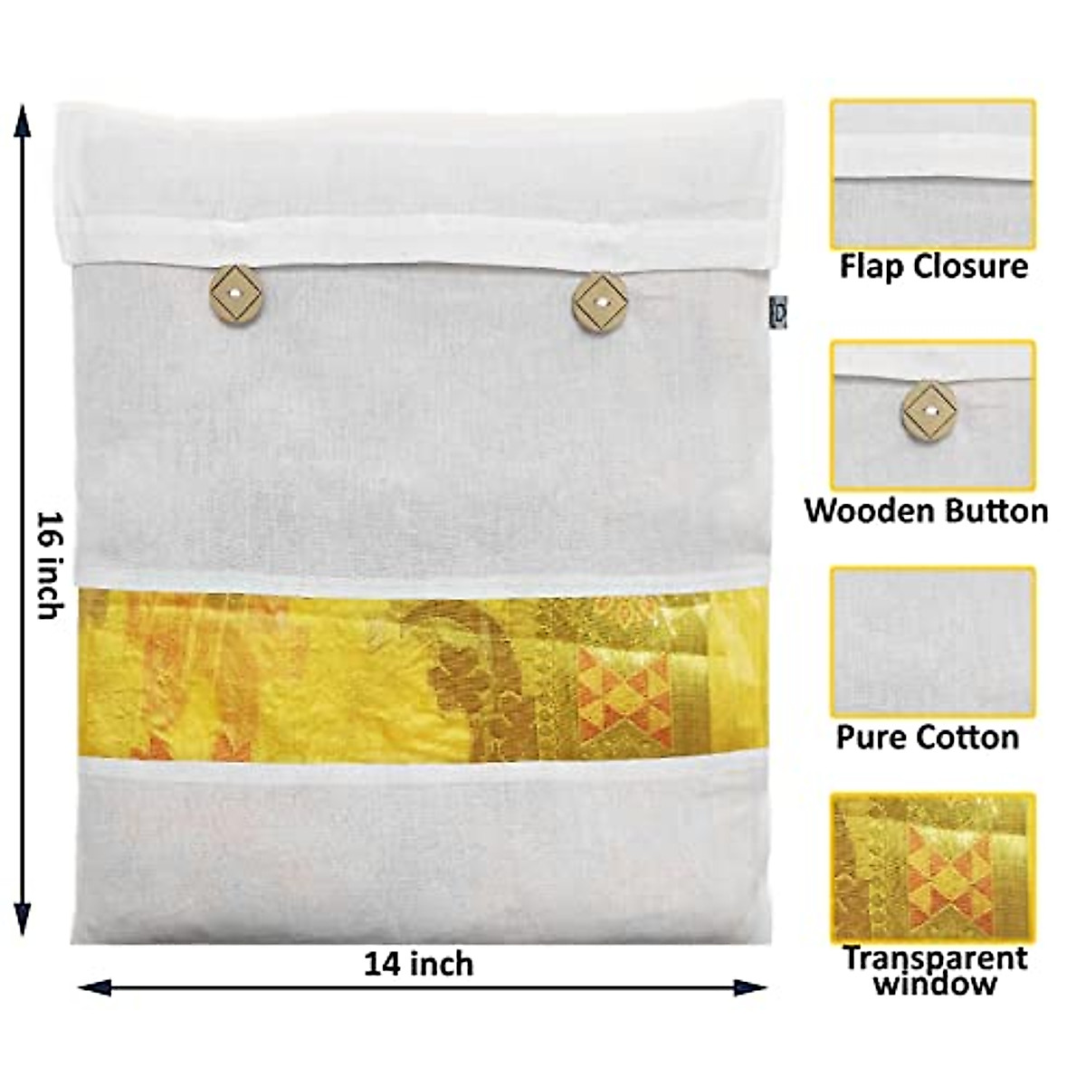 Clarkia Reusable Cotton Saree Cover Set of 12 with see through window big size for Storage, Wardrobe Organizer bags saree bags cotton (16x14 inch, Beige)