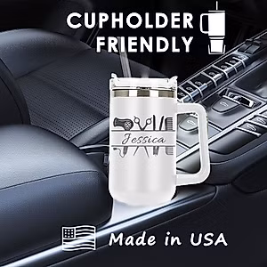 LifGif Babershop Personalized Tumbler 40 oz Laser Engraved, Insulated Cup with Handle, Lid and Straw, Custom Tumbler Hair Stylist Graduation Gift for Men Women Friend Stainless Steel Coffee Cup