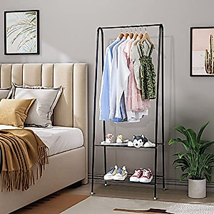Sengert Closet Organizer, Black Clothing Rack with 2 Tier Storage Shelf, Wardrobe Rack Clothes Rack with Shoe Rack for Hanging Clothes and Storage