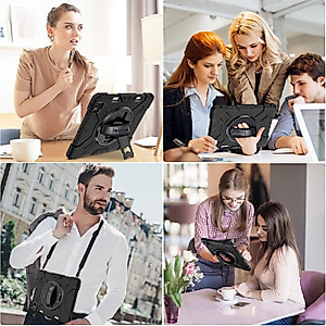 GROLEOA for iPad Pro 12.9 Case 2022/2021/2020 with Pencil Holder Screen Protector, iPad Pro 12.9 inch 6th/5th/4th Generation Cover, Full Body Shockproof Protective Rubber Case W/Stand Strap, Black