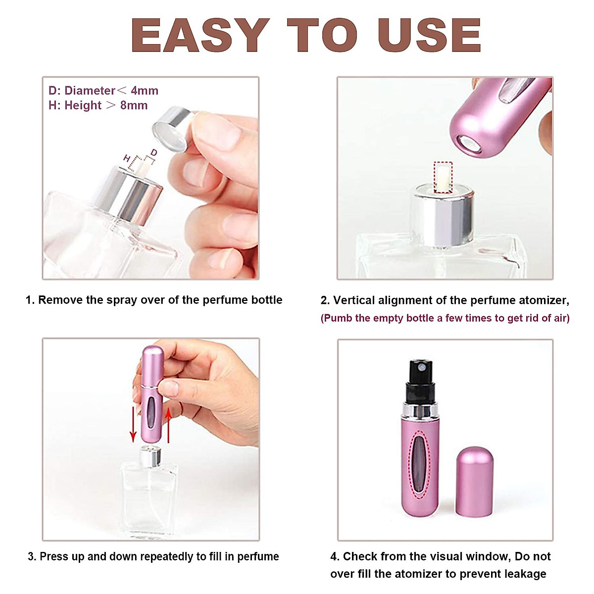 LAIKME Travel Mini Perfume Refillable Atomizer - Portable Perfume Cologne Spray Container Bottle - Travel Perfume Scent Pump Case Fragrance Empty Spray Bottle for Traveling Outgoing 5ml (Rose Pink)