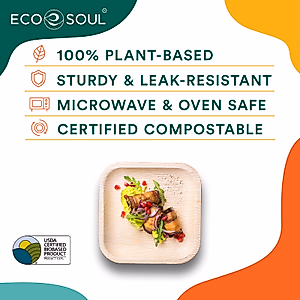 ECO SOUL Compostable 6 Inch Small Palm Leaf Round Plates (100, 6" Square Plates)