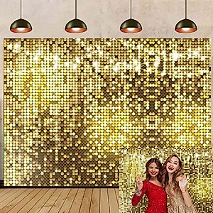 Generic Gold Glitter Backdrop Disco Themed Photography Backdrop for Anniversary Birthday Bridal Shower Wedding Prom Party Decorations Supplies Photo Studio Props (7X5FT(82x59inch))