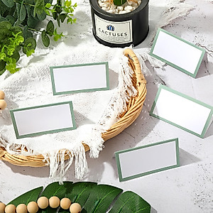 Whaline 100Pcs Sage Green Place Cards 3.5 x 2 Inch White Blank Tented Cards Wedding Seating Cards for Party Table Setting Supplies