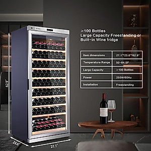 ZIEUN 357L Wine Cooler Refrigerator W/Lock- Stainless Steel, Upgraded Compressor Intelligent Digital Freestanding Wine cellar For Red, White Champagne or Sparkling Wine-Silver