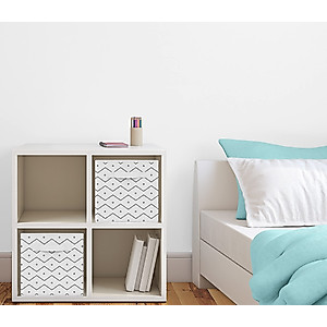 Sweet Jojo Designs Grey Chevron Foldable Fabric Storage Cube Bins Boxes Organizer Toys Kids Baby Childrens - Set of 2 - Gray White Mod Dino Prehistoric Print for Blue Green Modern Dinosaur Collection