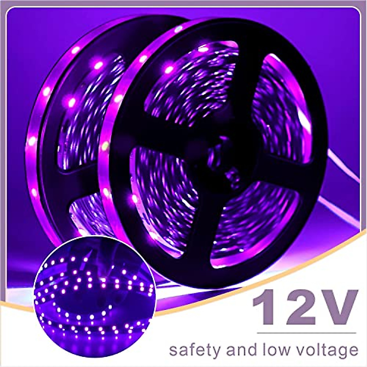 AIMEOKO LED Black Light Strip Kit,32.8ft 600 LEDs 12V Flexible UV Blacklight Fixtures for Indoor Bedroom Decoration,Fluorescent Dance Party,Wedding,Birthday,Halloween,Body Paint,Non-Waterproof