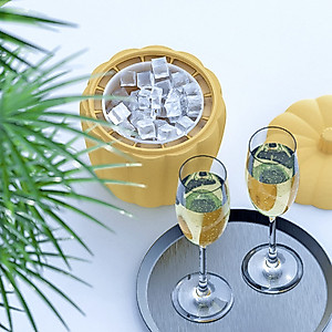 Silicone Pumpkin Ice Bucket with Lid, Portable Cute Small Cooler for Drinks, Parties, Poolside, Easy to, Yellow, Ice Container Ice Buckets for Parties