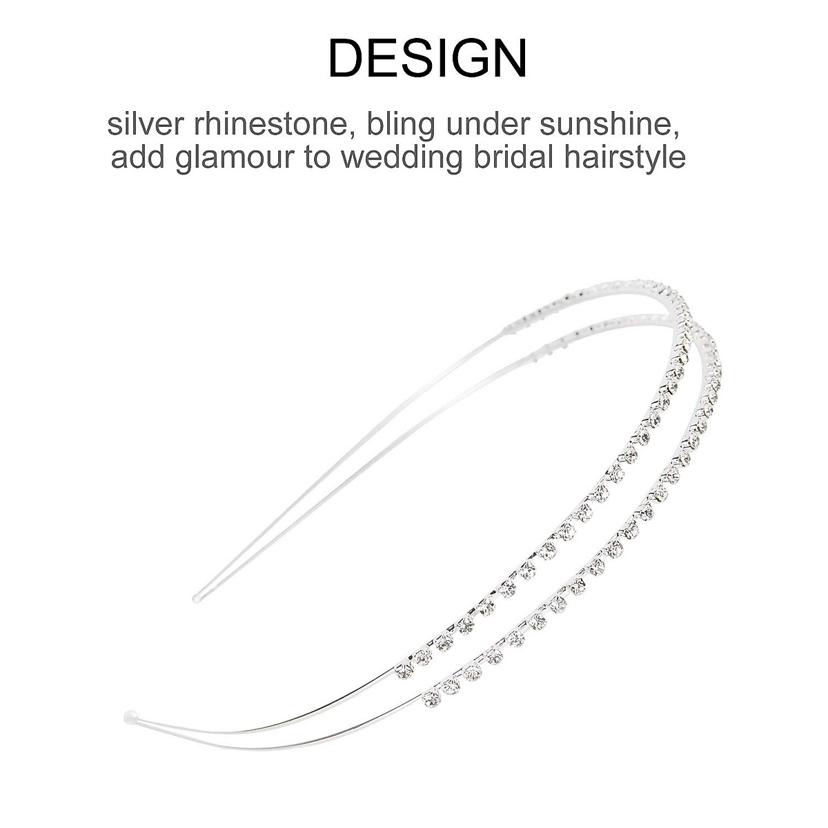 Lawie 4 Pack Rhinestone Pearl Glitter Sparkly Silver Metal Hair Clasps Slim Thin Skinny Hard Headbands Hair Loops Rings Cross Hairands Crown Tiara Holder Accessories for Women Girl