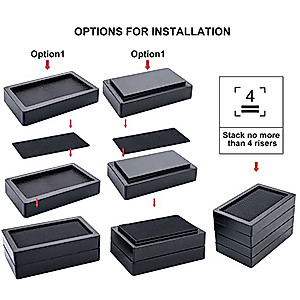 Bed Risers (Set of 4) Lifts Height 1",2",3" or 4",Natural Wood Furniture Heavy Duty Leg Risers Lifts for Sofas Table Desk Chair Couches with Non-Slip Rubber Pad & Non-Slip Recessed Hole (4 Pack Black)