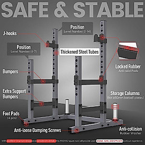 PASYOU Squat Rack for Home Gym with Max Load 1800 lbs for Bumpers and 600 lbs for J Hooks (Model:SR30)