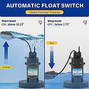 Acquaer 1/3HP Sump Pump, 3040GPH Submersible Clean/Dirty Water Pump with Automatic Float Switch and 10ft Power Cord Sub Pump for Basement, Pool, Pond, Drain, Flooded Cellar, Aquarium and Irrigation
