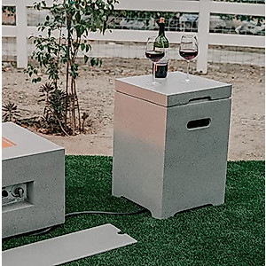 Kante 23.6" H Square Light Gray Eco-Friendly Concrete/Metal Outdoor Patio Backyard UV and Weather Resistant Modern Propane Tank Cover Storage Box for Gas Fire Pit, Hideaway Side Table,RMFP-T01-81904