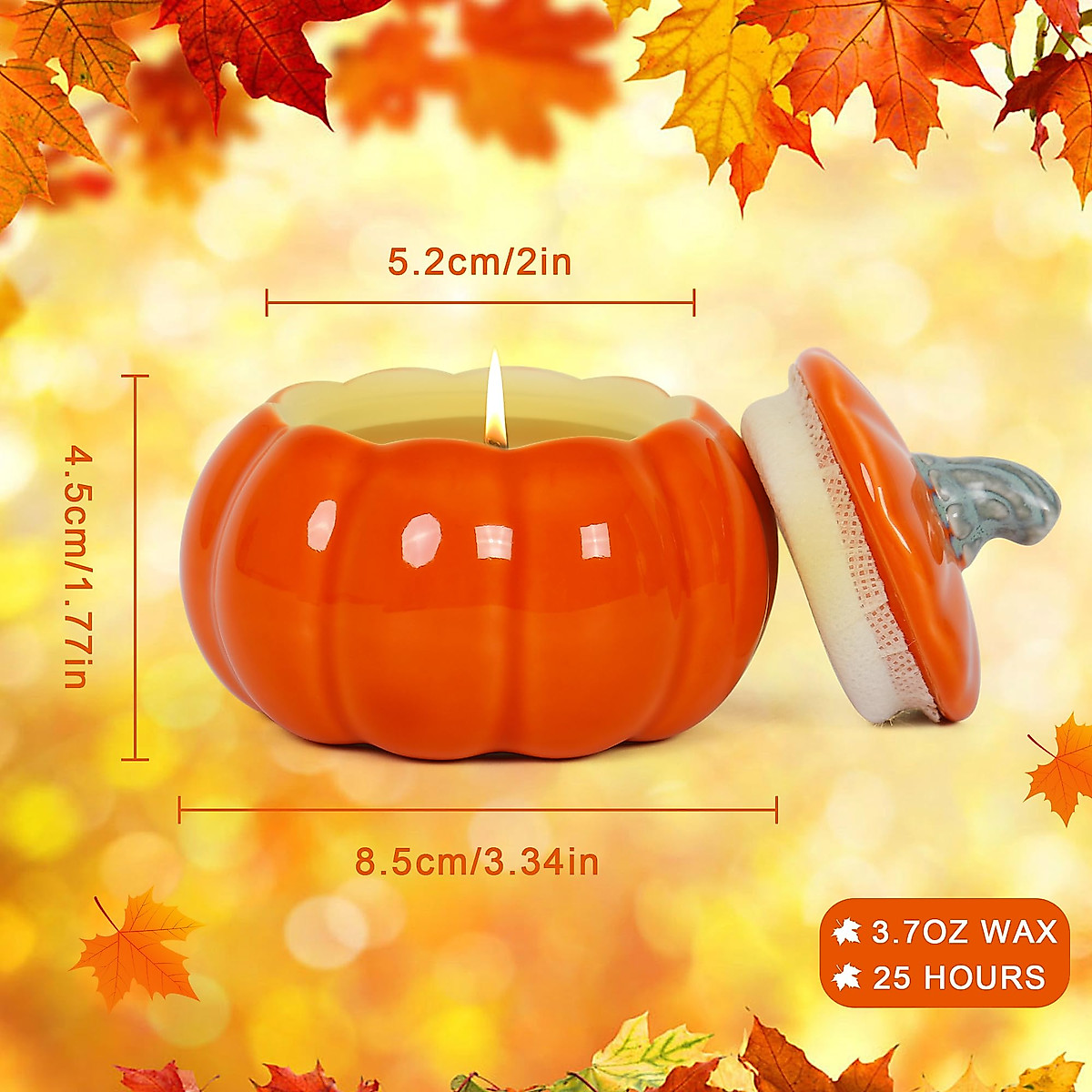 ONEVIVE Pumpkin Shaped Candle Fall Scents, Thanksgiving Wax Pumpkin Spice Scented Candles Ceramic for Autumn Home Decoration Halloween (Orange)