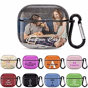 Personalized Name Photo Headphone Cover Compatible with AirPod 3rd, with Keychain, Personalized Gift for Boys Girls Kids Women Men, Shock Absorption Hard Opaque