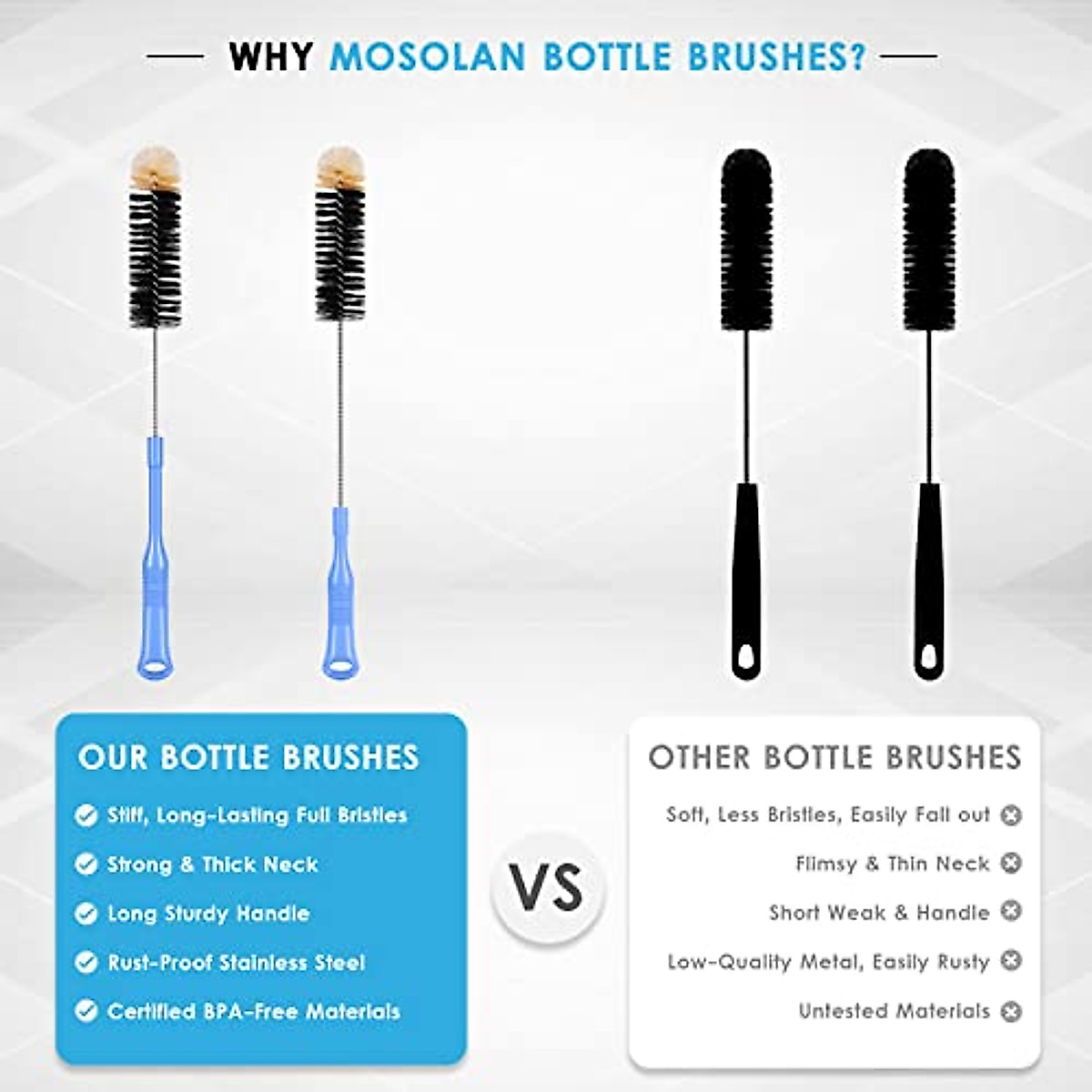 Bottle Cleaning Brush, 17 Inches Extra Long Handle Water Bottle Brush, Flexible Bendable Cleaner for Washing Narrow Neck Bottles, Wine Decanter, Kombucha, Pipes, Beer Brewing Supplies, 2 Pack