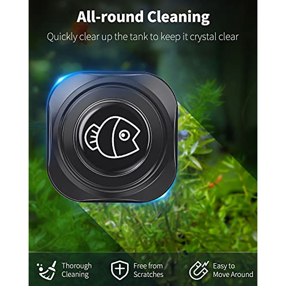 Pawfly Aquarium Magnetic Brush for Glass Fish Tanks 1.8 Inch Stain Scrubber Pads Floating Cleaning Tool for 4/5 Inch Thick Fresh & Marine Aquariums up to 30 Gallons (Not for Acrylic & Plastic Tanks)