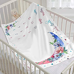 Baby Milestone Blanket Girl Monthly Age Blanket Moon Soft Infant Monthly Milestone Blanket Boy Baby Shower Blanket Includes Headband Wreath Frame 50"x40"