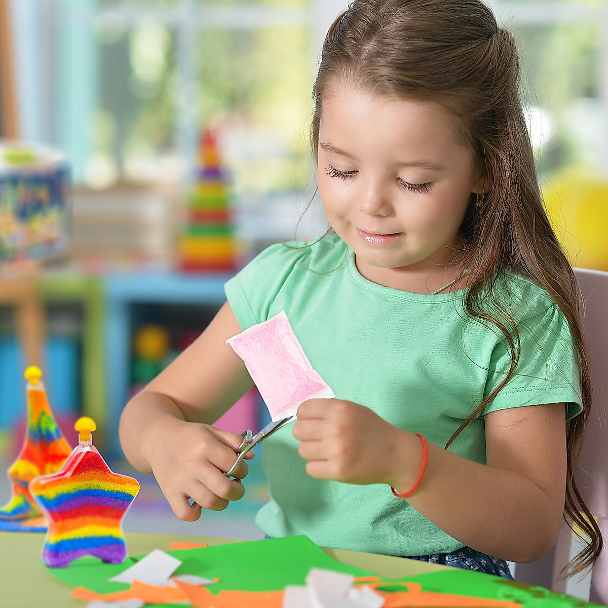 Sand Art Kit for Kids, Glow in the Dark Sand Art Bottles and Necklaces, Arts and Crafts STEM Toys for Boys and Girls, 8 Art Sand Colors Including 2 Glow in the Dark, Craft Gift for Boys and Girls 3+