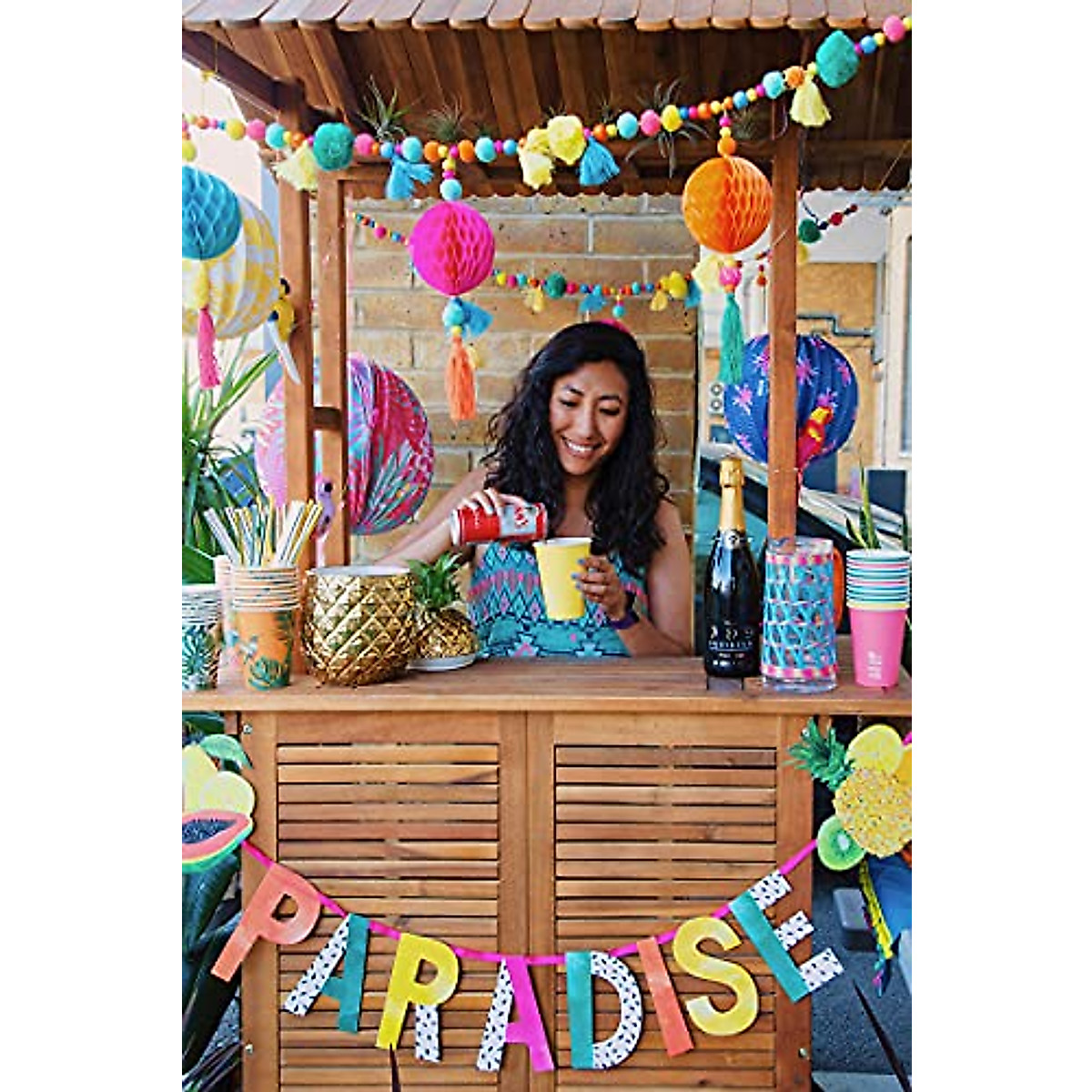 Talking Tables Boho Party Decorations | Boho Pom Poms Garland | Great For Room Décor, Birthday Party, Baby Shower, Wedding And Bridal Shower