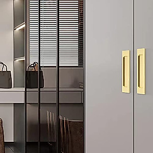 INCAUCA 2 Pack Barn Door Handles, 6 Inch Flush Door Pull, Recessed Door Handles, Sliding Closet Door Finger Pull, Rectangular Flat Plate for Pocket Door Drawer Cabinet Cupboard (Gold)