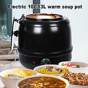 Electric Soup Warmer, Commercial Soup Kettle Electric Soup Stove with Hinged Lid Detachable Insert Pot Adjustable Temperature Soup Porridge Stew Warmer Restaurant Buffet Soup Kettle for Home 13L