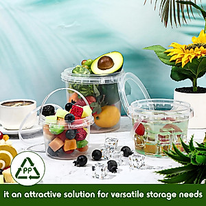 Mifoci 60 Pcs Food Clear Bucket Plastic Gallon Bucket Round Reusable Ice Cream Containers 32oz 16oz 8oz with Lids and Handles Airtight Clear Tub Freezer Reusable Pail for Kitchen Drinks Home, 3 Size