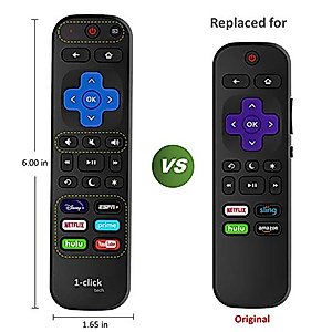 1-clicktech for【Roku TV & Roku Box】 Remote Control - TCL Hisense ONN Sanyo Sharp Hitachi Element Insignia Westinghouse LG JVC Magnavox Roku TV, w/ 12 Opt. Channels [NOT for Stick] (2 Pack Remote)