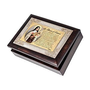 Cottage Garden St. Therese of Lisieux Dark Wood Finish Jewelry Music Box Plays Tune Ave Maria