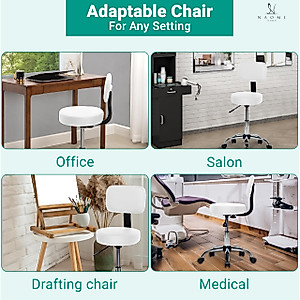 Naomi Home Mara Adjustable Stool with Wheels and Backrest, Office Rolling Stools with Wheels, PU Leather Drafting Stools,Swivel Stool with Back Rest, Small Rolling Chair, White