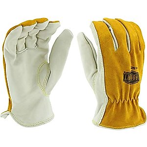 IRONCAT 9414 Premium Split Cowhide Gloves –Tan/Gray, XXX-Large, Grain Leather Driver Work Gloves w/ Keystone Thumb, 2 Count (Pack of 1)