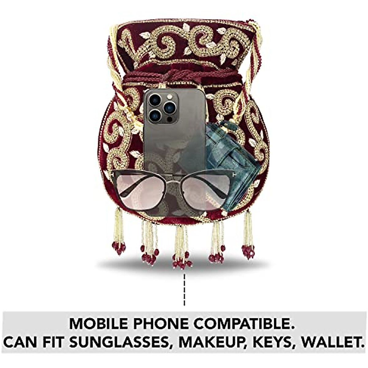 Aheli Potli Bags for Women Evening Bag Clutch Ethnic Bride Purse with Drawstring (P61M)