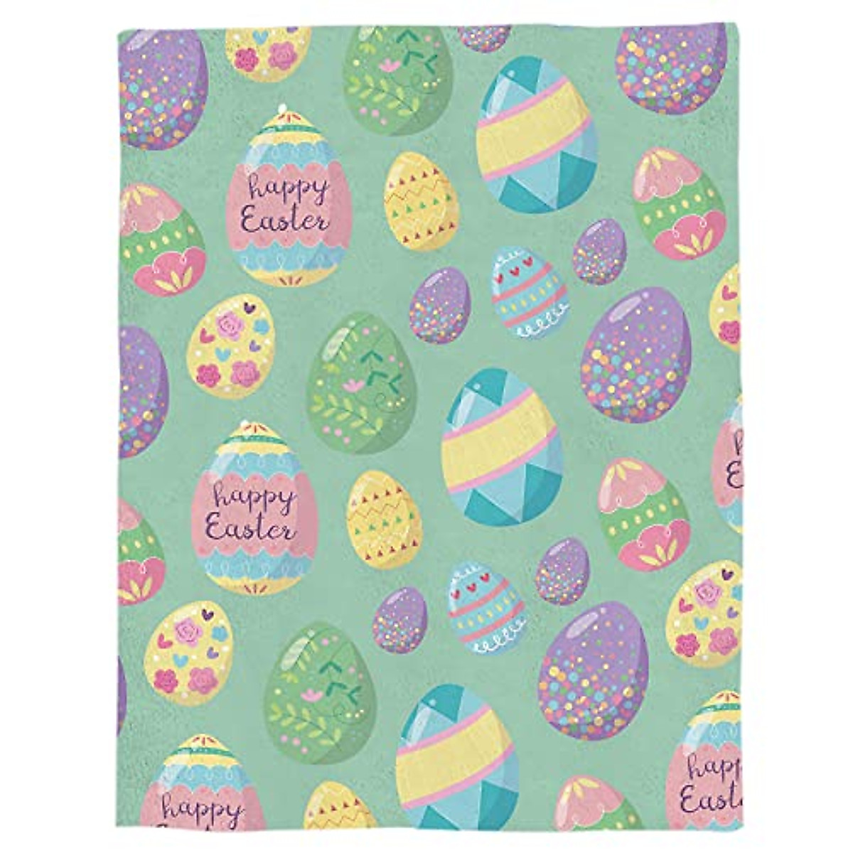 Fantasy Staring Happy Easter Throw Blanket - Easter Day Colorful Eggs Flannel Blanket Flowers Spring Microfiber Blanket Soft, Cozy, Comfy Throw for Sofa Couch Bed, 40 x 50 inch (Green)