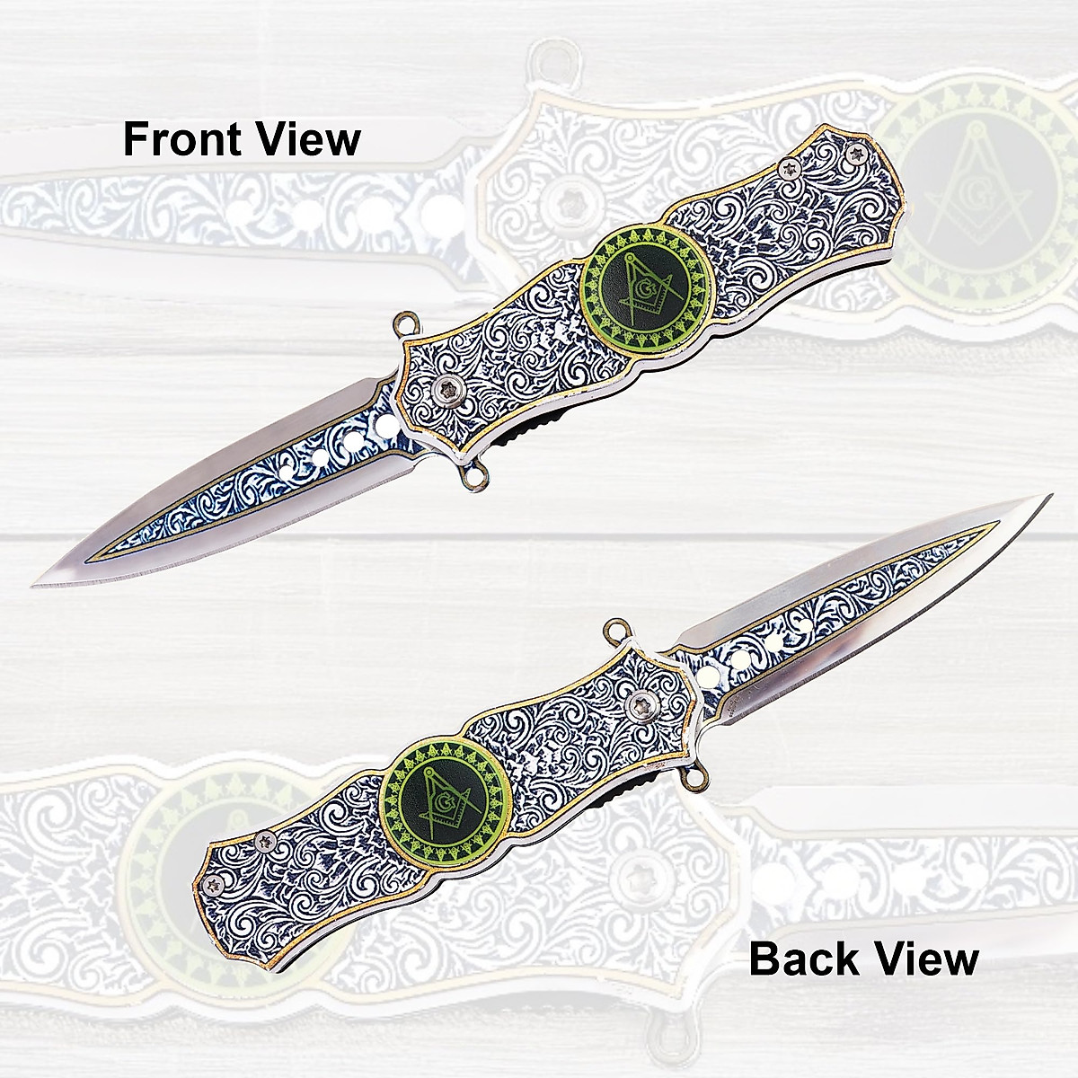 Masonic Folding Knife with Fidget Spinner, Crafted, Durable Tool with Engraved Masonic Emblems for Everyday Use, Ceremonial Purposes, & Collectors, Craftsmanship Practical Design (Camo)