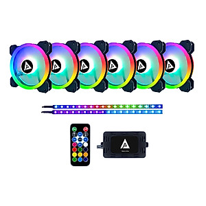 Apevia TL612L2S-RGB Twilight 120mm Silent Dual-Ring RGB Color Changing LED Fan w/Remote Control, 28x LEDs & 8X Rubber Pads w/ 2 LED Strips (6+2-pk)