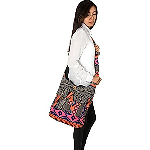 Tribe Azure Fair Trade Crossbody Handwoven Thick Cotton Shoulder Bag Shopping Market Purse Pink Casual Boho Roomy Spacious
