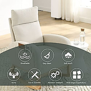 Krinana Nursery Rocking Chair with Solid Wood Legs, Glider Chair for Nursery with Two Side Pockets, Rocker Armchair for Living Room Bedroom (Beige, Linen Fabric)