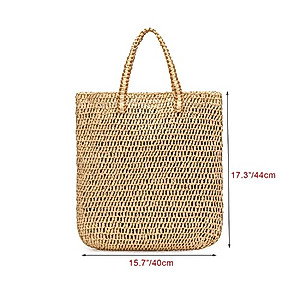 Lam Gallery Women's Straw Tote Shoulder Bag Summer Beach Bags Large Capacity Woven Handbag (Natural Color)