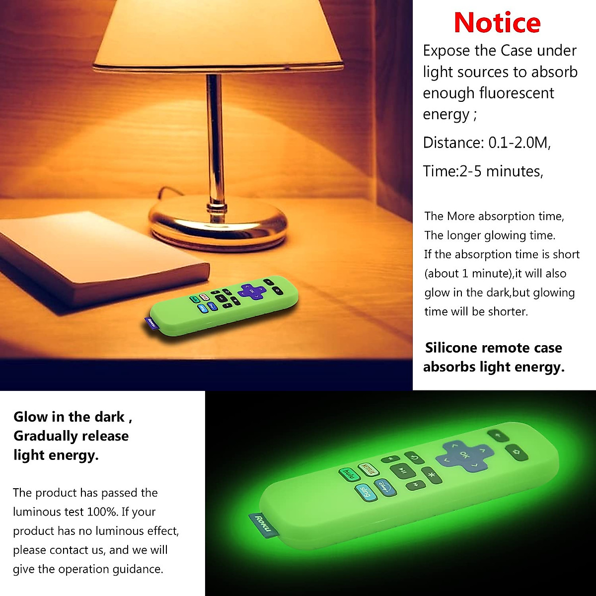 [2 Pack] Pinowu Remote Cover (Glowing in The Dark) Compatible with Roku Simple Remote, Anti Slip Silicone Cover Suitable for Roku Express and Roku Premiere Player Remote (Blue and Green)