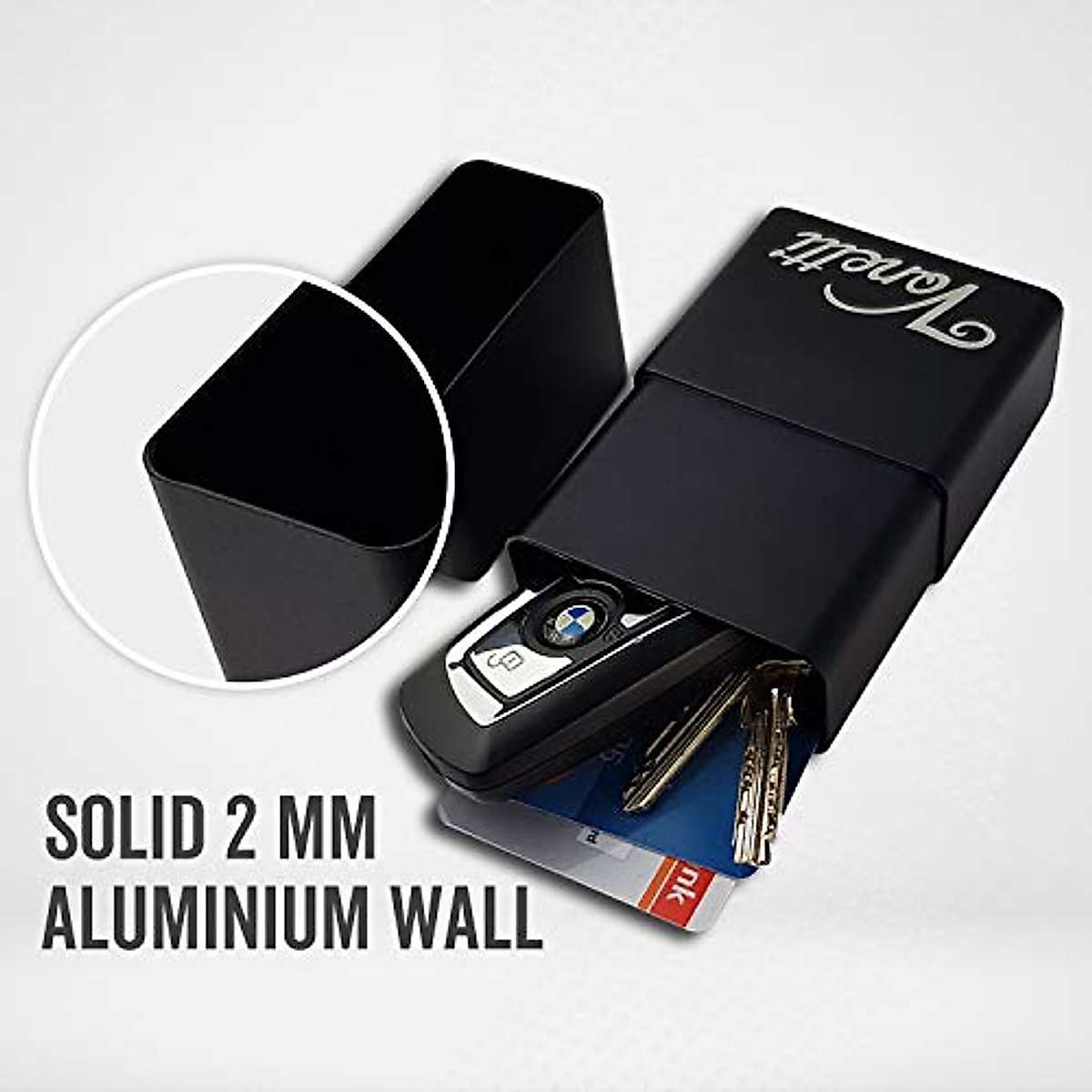 VONETTI Alpha Shield Grande - Premium RFID Signal Blocker Box - Smart Car Key Faraday Signal Protector, Keyless Go RFID Blocking Case, Crypto Wallet Safe Box, Signal Blocker Faraday Tin (Black)