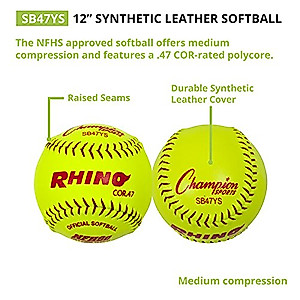 Champion Sports 12" Syntex Leather Cover Softballs - Poly Core - Medium Compression - NFHS Approved - Raised Seams - Optic Yellow - Pack of 12