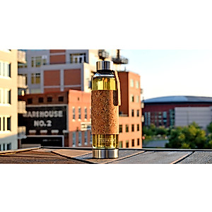 The Tea Spot, Urban Tea Tumbler, Borosilicate Glass Tea Bottle with Stainless Steel Tea Infuser, insulated Natural Cork Sleeve, 16 oz