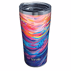 Tervis Etta Vee - Happy Abstract Stainless Steel Insulated Tumbler with Clear and Black Hammer Lid, 20oz, Silver