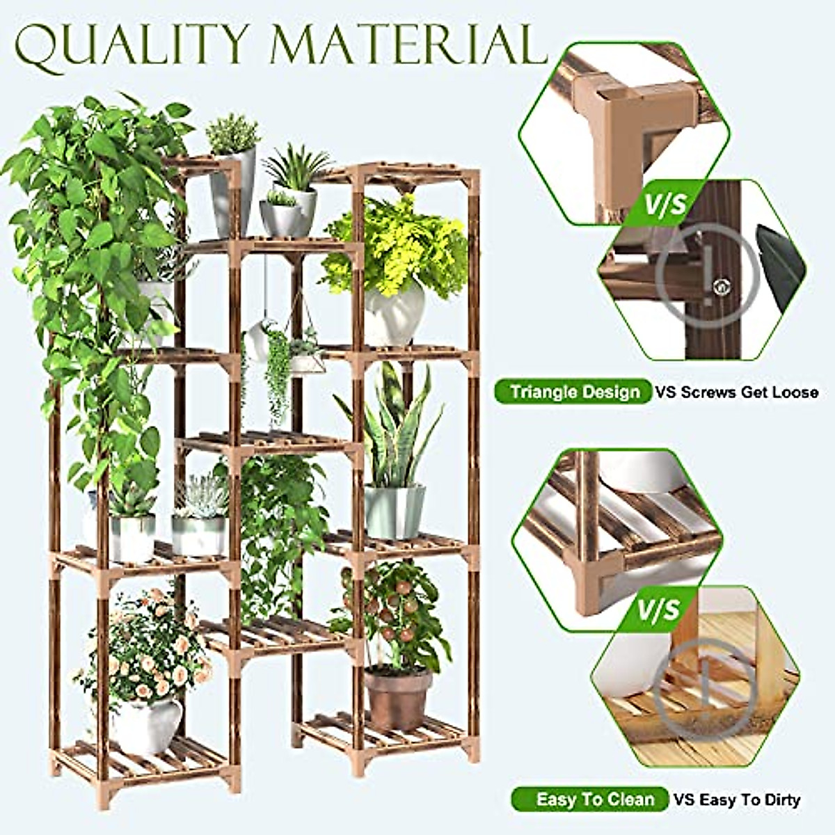 Veakoo Plant Stand Indoor Outdoor,11 Tiered Tall Wood Flower Stands Large Plant Shelf Multiple Garden Shelves Window Display Holder Rack for Corner Balcony Patio Living Room Bedroom with 3 Free Tool Visit the Veakoo Store