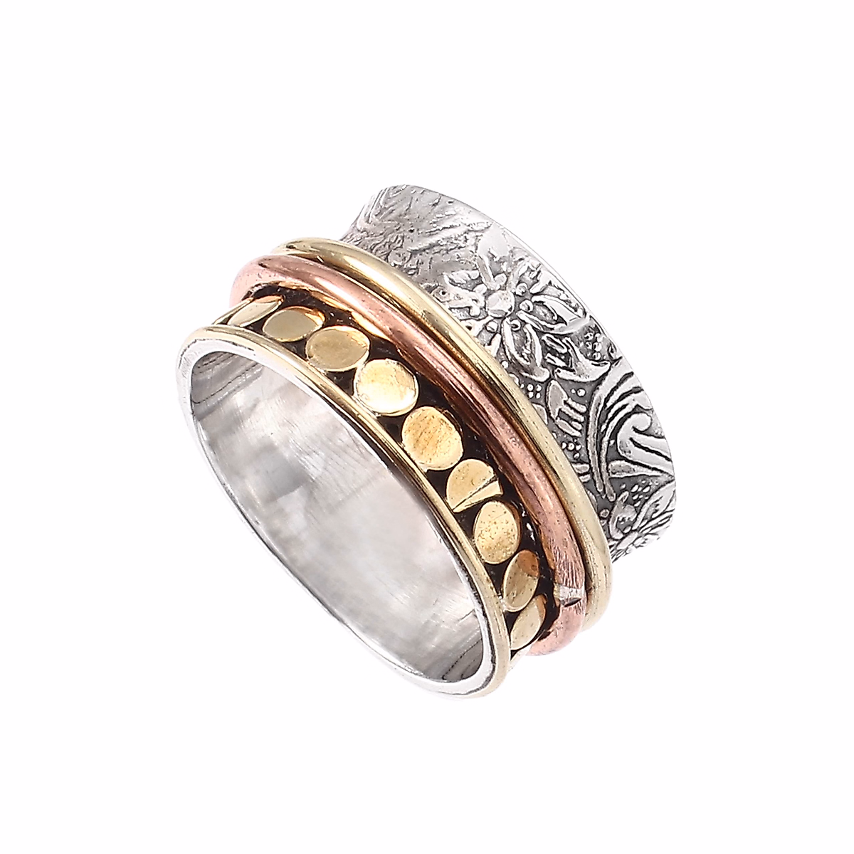 Bali craft Spinner ring Fidget Anxiety Sterling Silver ring Organic Spinning ring Silver jewelry gift for her (10)