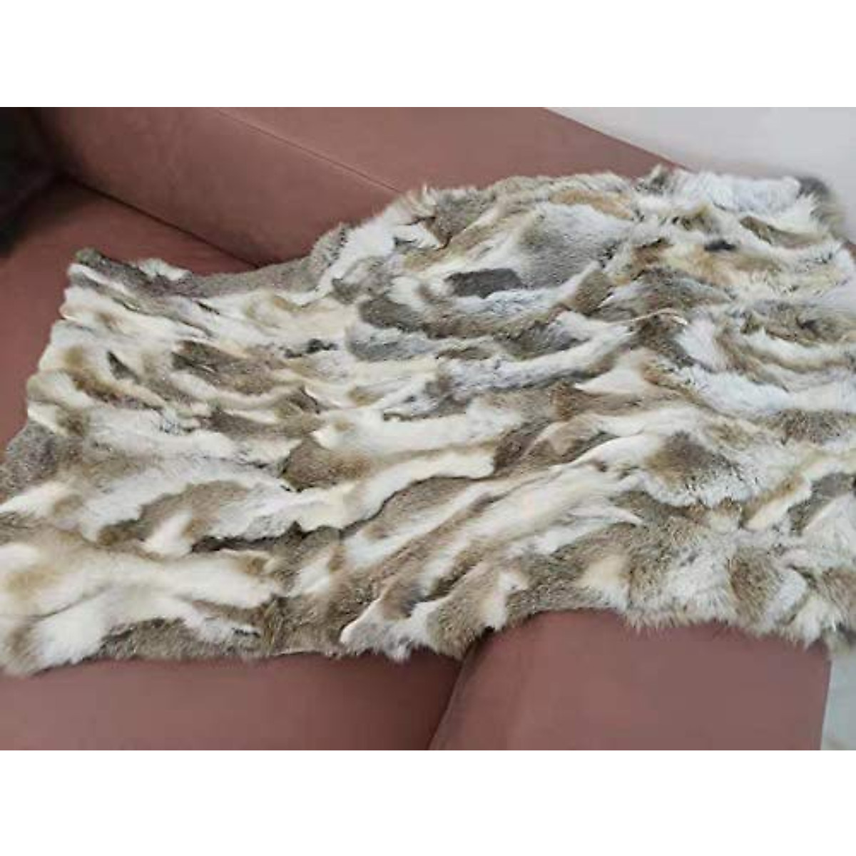 Real Rabbit Fur Throw Blanket Rabbit Fur Pelt Rug with Soft Microsuede Backing Natural Furry Thick Fur Rug Plate Pelz Leather Pelt Straw Yellow, 43.3inx21.6in /3.6ftx1.8ft